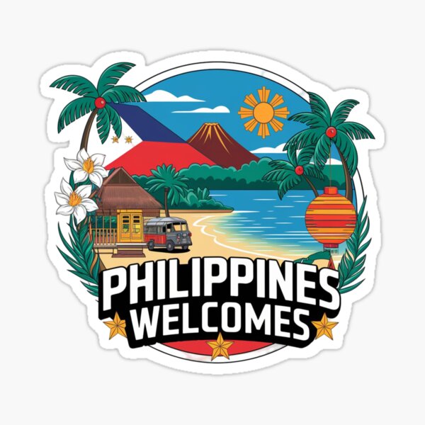 "Philippines Welcomes Flag Map Manila, Cebu, Palawan, " Sticker for ...