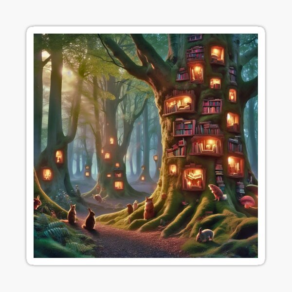 "Fantasy Fairy Tale Library in a Magic Forest full trees Folklore ...