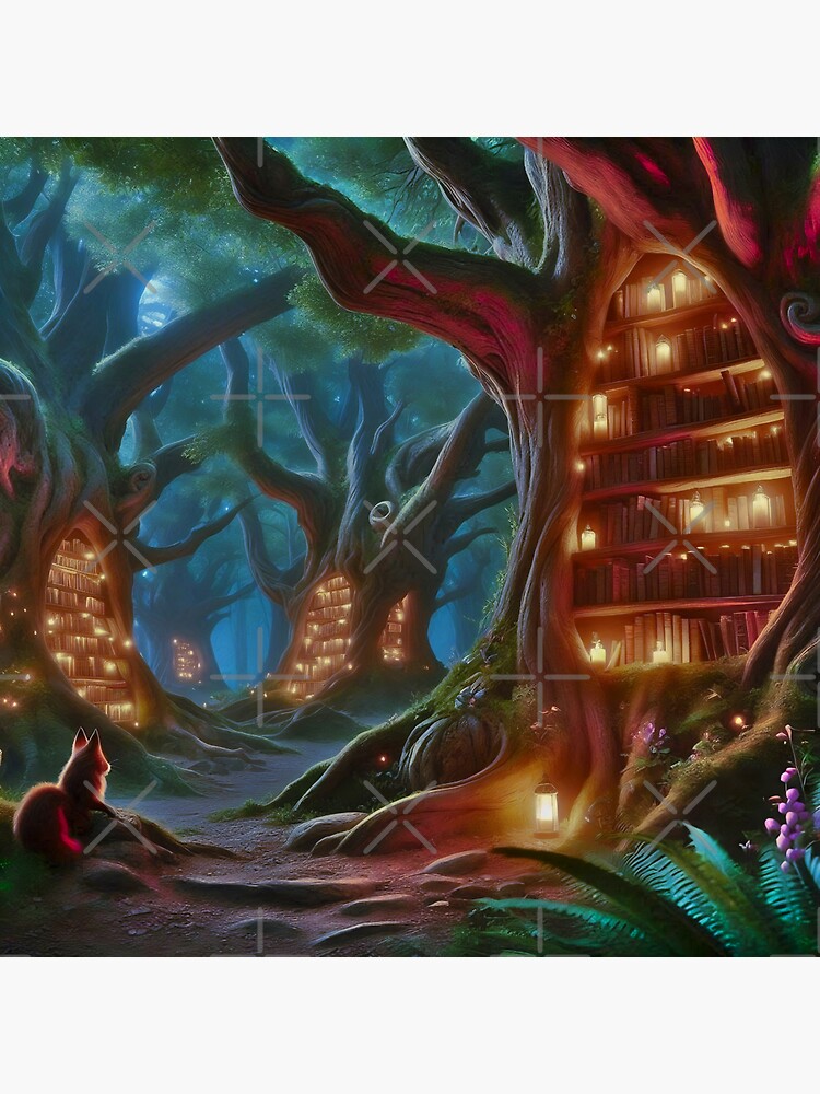 "Fantasy Fairy Tale Library in a Magic Forest full trees Folklore ...