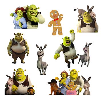 "Shrek characters, Gingerbread Man, Donkey, and Dragon in different ...