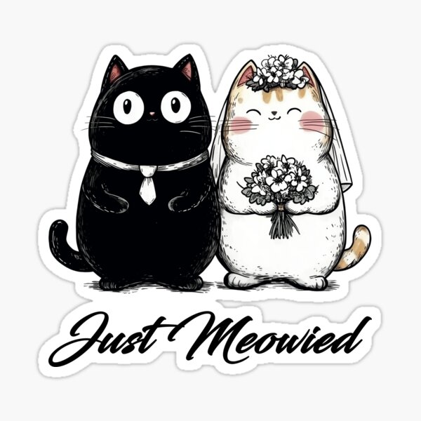 "Romantic Wedding Cats, Bridal Cat Love, Just Meowied" Sticker for Sale ...