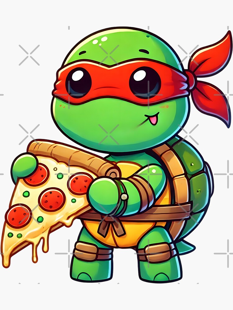 "TMNT Ninja Turtles Cute Baby Raphael with Pizza" Sticker for Sale by ...