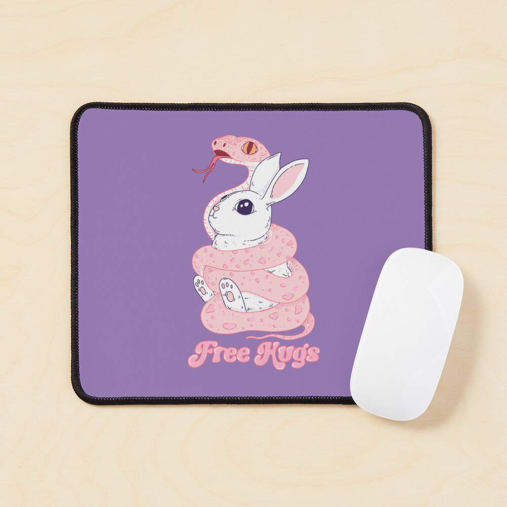 "Free Hugs - Cute Pink Snake and Bunny Funny Design" Sticker for Sale ...