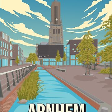 "Arnhem Vintage Minimal Skyline Cityscape Travel Poster" Sticker for ...