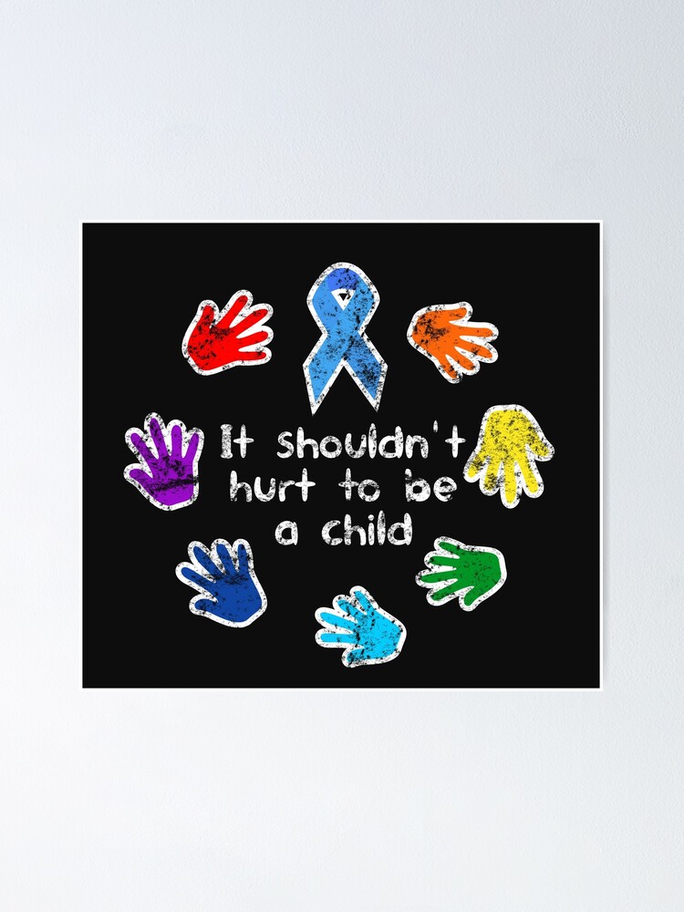 "Child Abuse Prevention Blue Ribbon Rainbow Hands" Poster for Sale by ...