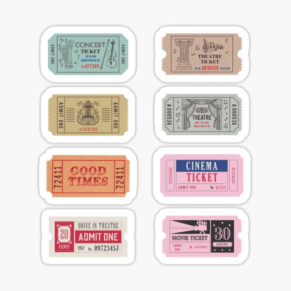 " Vintage Movie Cinema Ticket Admit One Stub Sticker pack " Sticker for ...