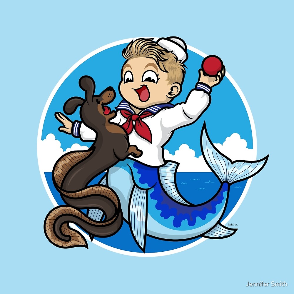 "A Merboy and his Sea Dog" by Jennifer Smith | Redbubble