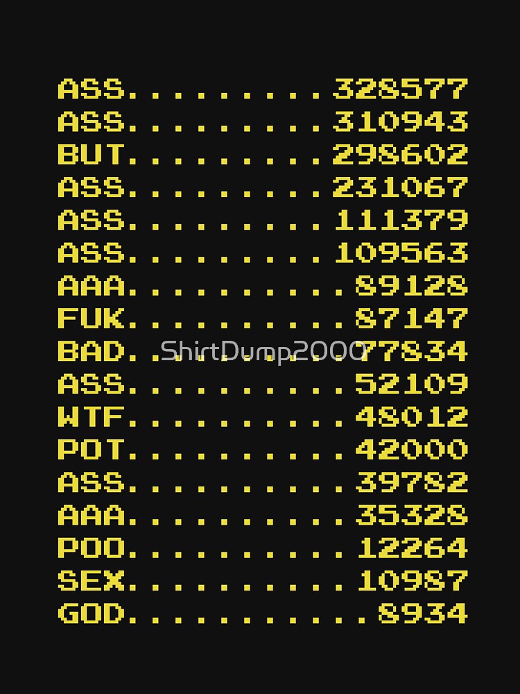 "Typical Classic Arcade 3-Letter Initials High Score List" T-shirt by ...
