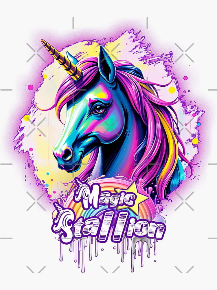 "MAGIC STALLION - NEON PAINT ART UNICORN (SKY ELECTRIC BLUE)" Sticker ...