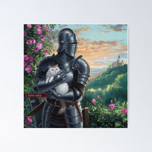 "medieval knight loving cats" Poster for Sale by Nekogatocat | Redbubble
