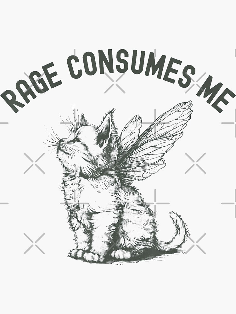 "Rage Consumes Me Cat Wing Funny Hilarious Kitten Cat Mom" Sticker for ...