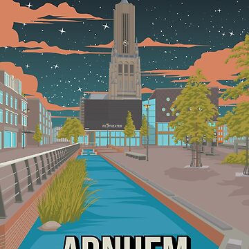 "Arnhem Vintage Minimal Night Sky Skyline Cityscape Travel Poster ...