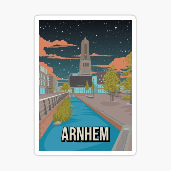 "Arnhem Vintage Minimal Night Sky Skyline Cityscape Travel Poster ...