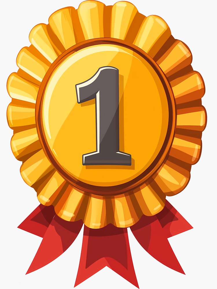 "First Place Gold Medal Cockade Red Ribbon Golden Badge" Sticker for ...