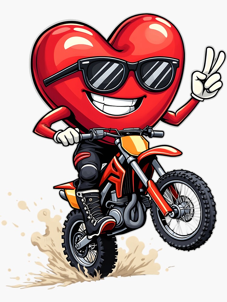 "Dirt Bike Heart Motocross Motorcycle Racing Men Boys Teenage" Sticker ...