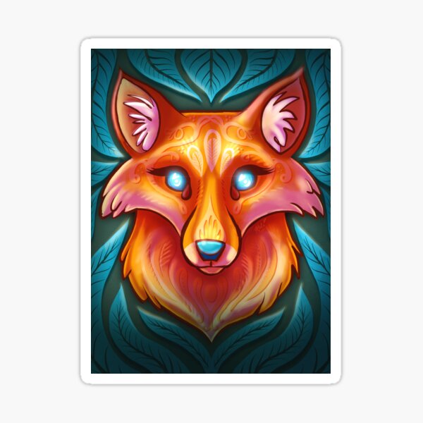 "Through the Forest - Teal and Orange Fox and fronds" Sticker for Sale ...