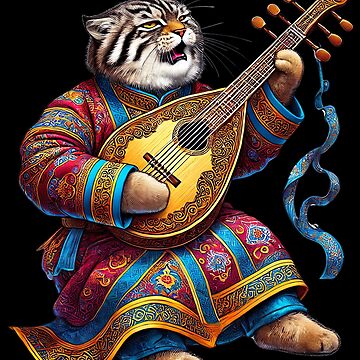 "Meow-gic of Mongolian Music, Manul Cat Playing Morin Khuur" Sticker ...