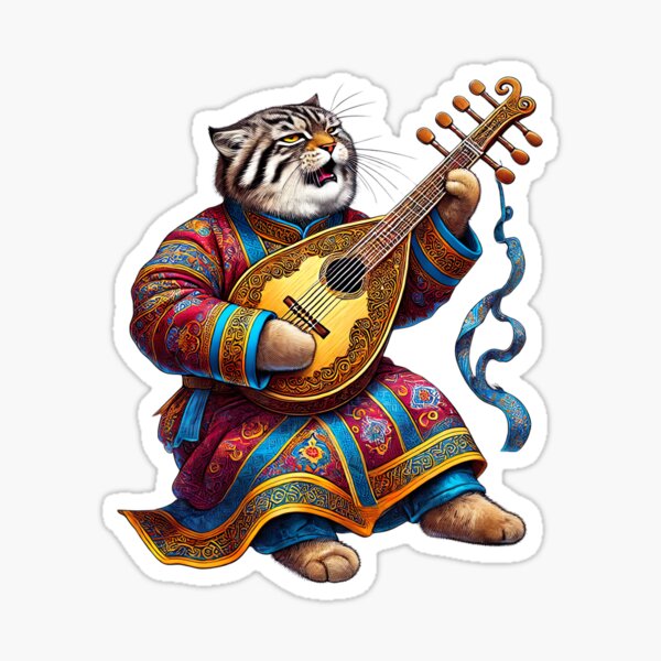 "Meow-gic of Mongolian Music, Manul Cat Playing Morin Khuur" Sticker ...