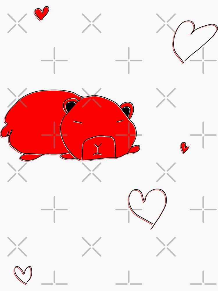 "Minimalist Capybara with Red Hearts childrens drawing" Sticker for ...