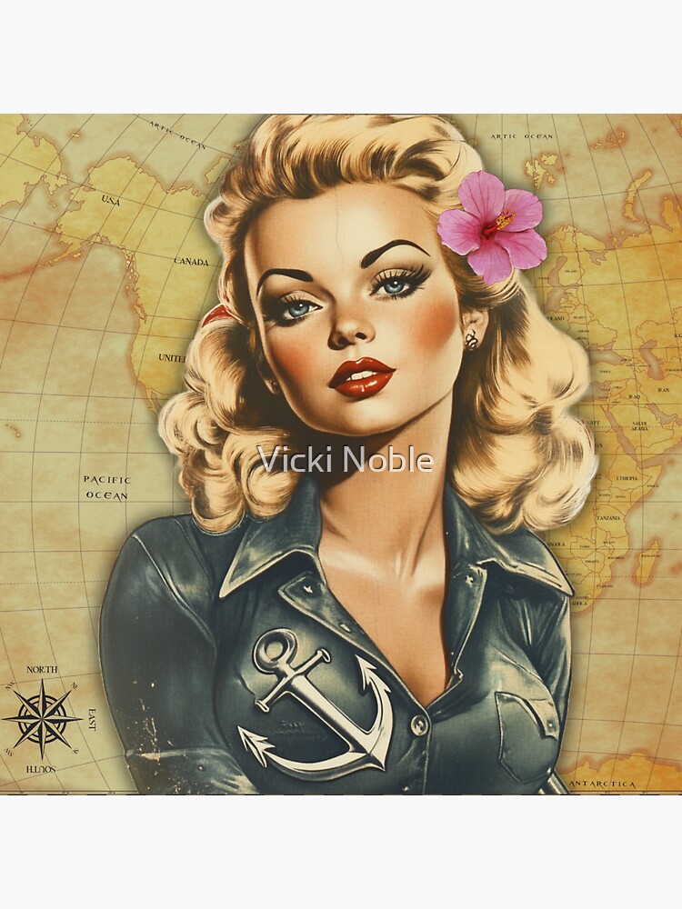 "Brandi my Love is the Sea I'm not Anchored maritime Gold and blue Nautical Pinup on Map ...