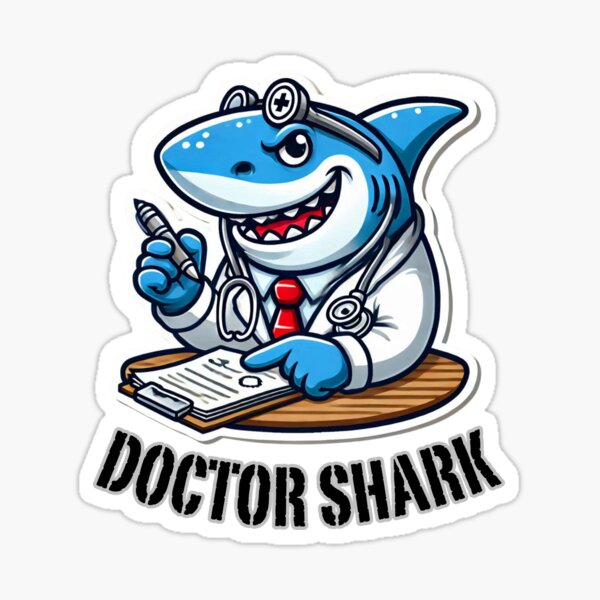 "Doctor Shark Cartoon - Funny Medical Shark Illustration" Sticker for ...