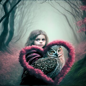 "Woodland Wild Child with Wise Owl and Flower Wreath in the Deep Forest ...