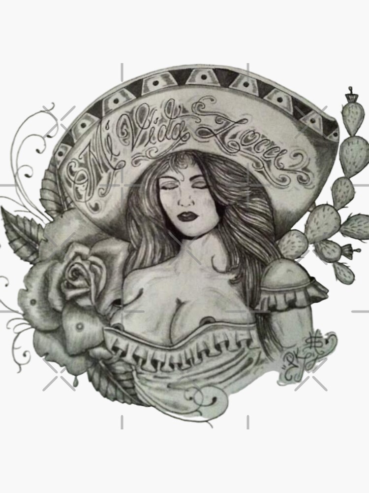 "Chicana charrita drawing mi vida loca art " Sticker for Sale by ...
