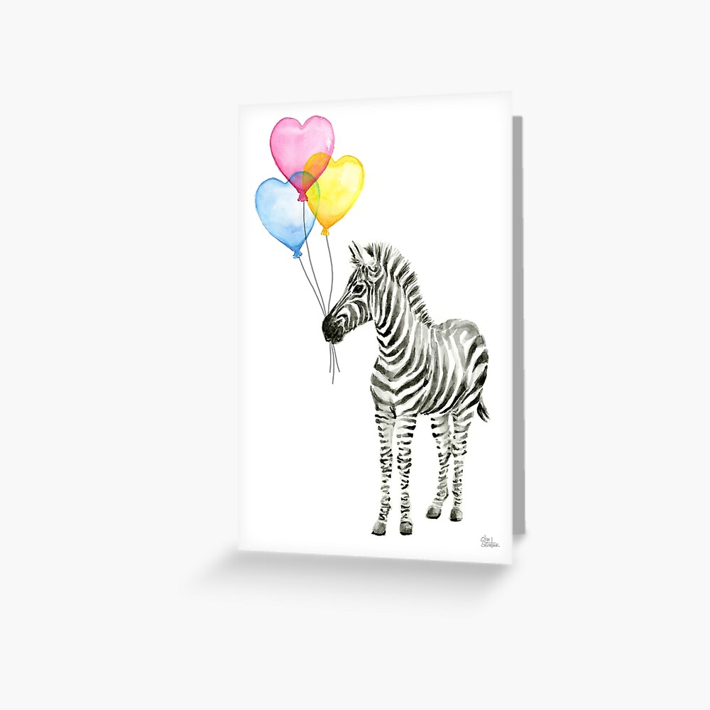 "Zebra Watercolor Baby Animal with Balloons for Nursery" Greeting Card ...