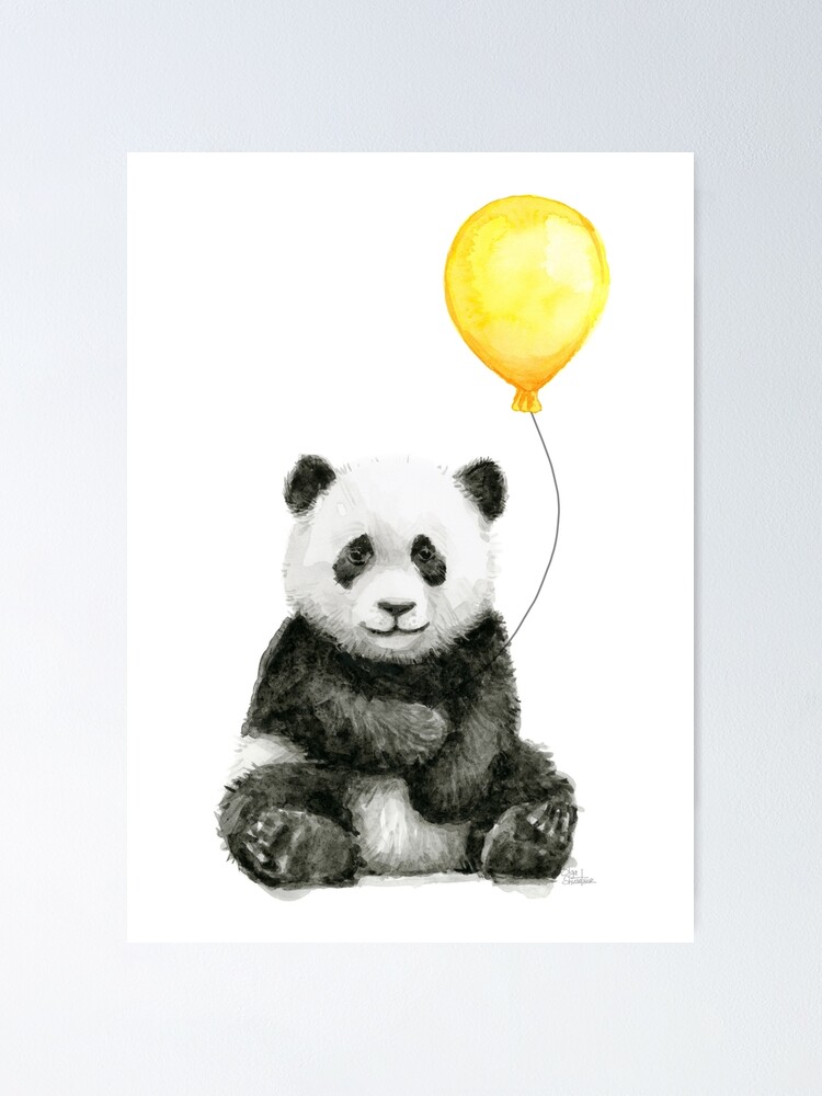 Póster «Baby Panda con globo amarillo Whimsical Acuarela Animal» de ...