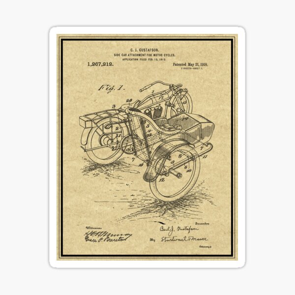"Patent Print Motorcycle Sidecar 1918 Wall Art" Sticker by MadebyDesign ...
