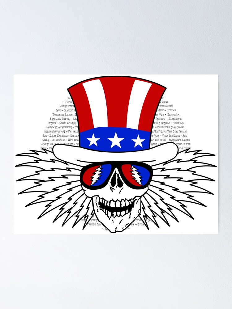 "GD skull wearing a top hat with song list background" Poster for Sale ...