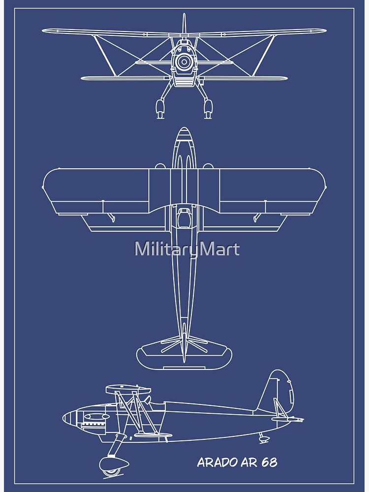 "Arado Ar 68 WW2 German Biplane Blueprints Diagrams" Sticker for Sale ...