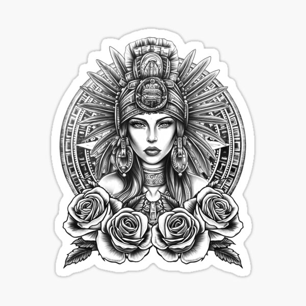"Aztec Princess Woman Chicano Mexican Aztec Calendar" Sticker for Sale ...