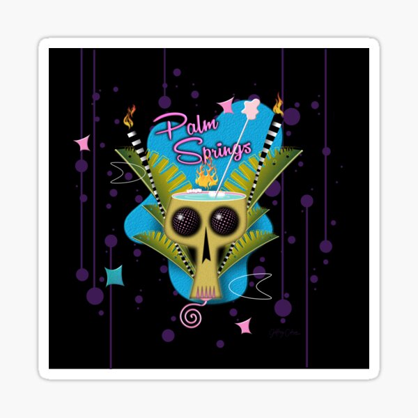 "PALM SPRINGS BARFLY SKULL" Sticker for Sale by Jeffrey Coleson | Redbubble