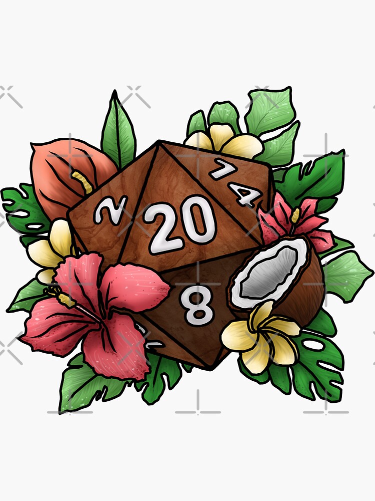 "Tropical D20 Tabletop RPG Gaming Dice" Sticker for Sale by Rebecca ...