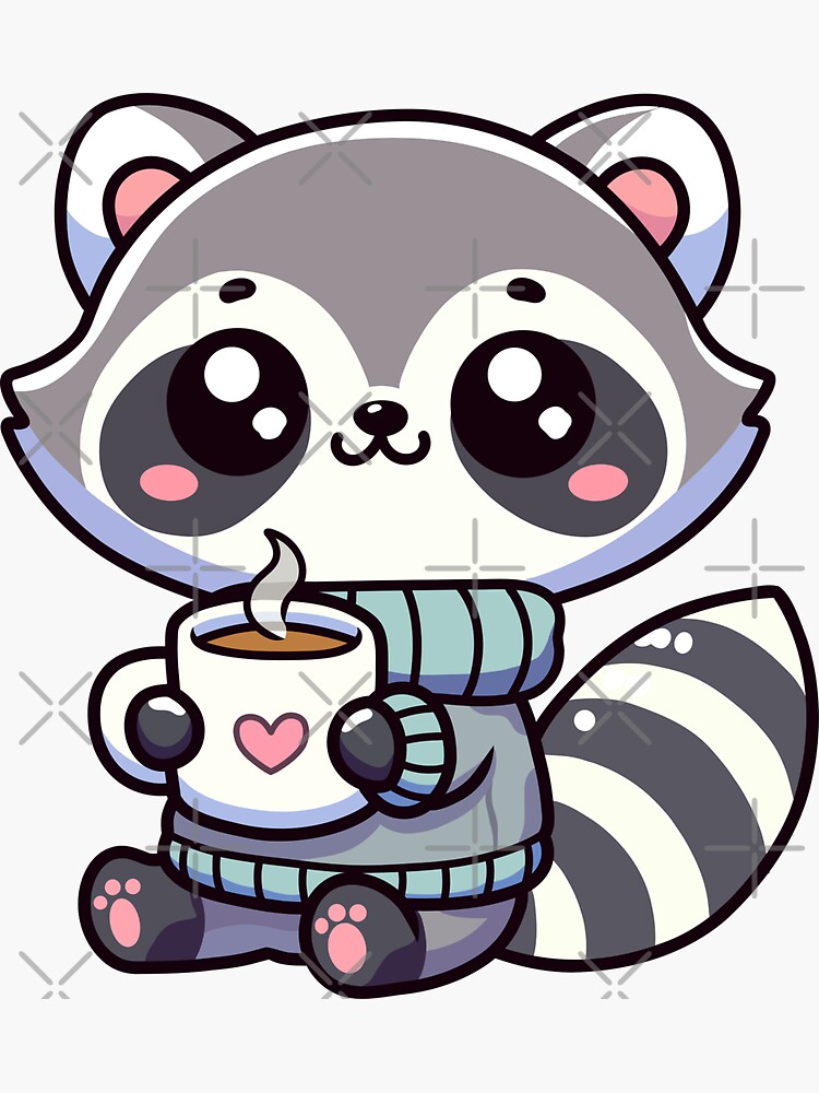 "Raccoon with coffee" Sticker for Sale by Delidream | Redbubble
