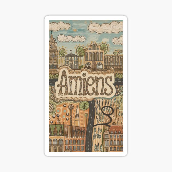"Amiens City of France Whimsical Retro Doodle Art" Sticker for Sale by ...