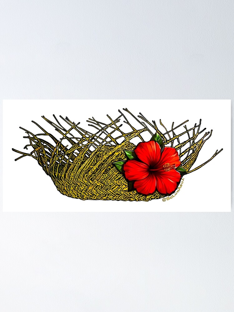 "Puerto Rico Jibara Pava Hat with Puerto Rican Maga Flower" Poster for ...