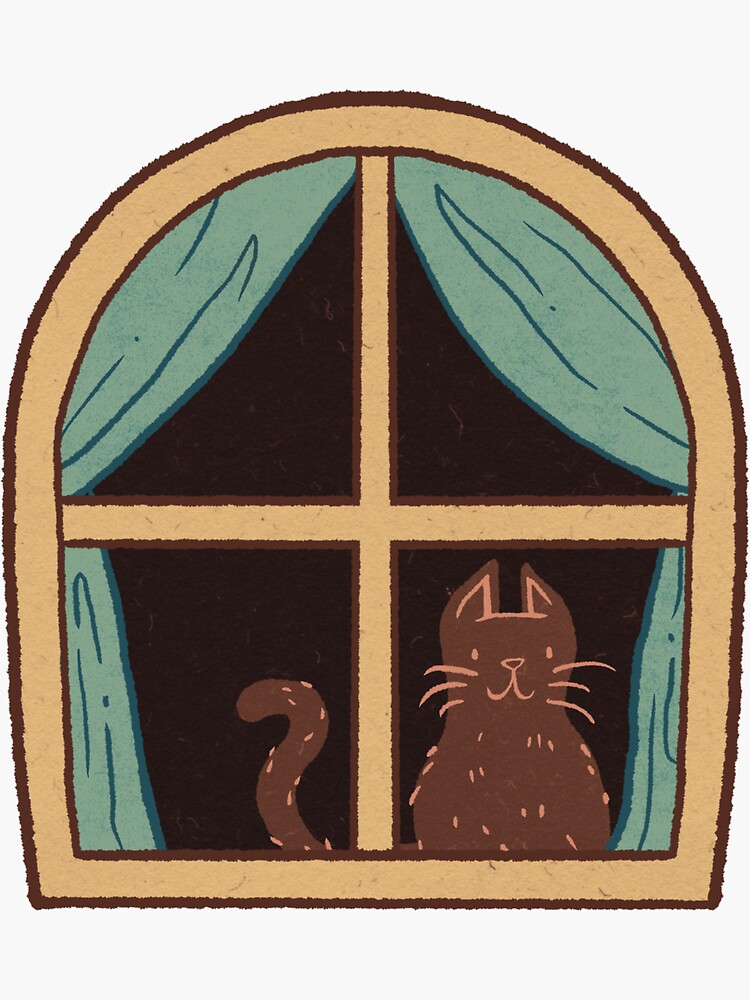 ""Waiting" Cat in a Window" Sticker for Sale by JessCushmanCo | Redbubble