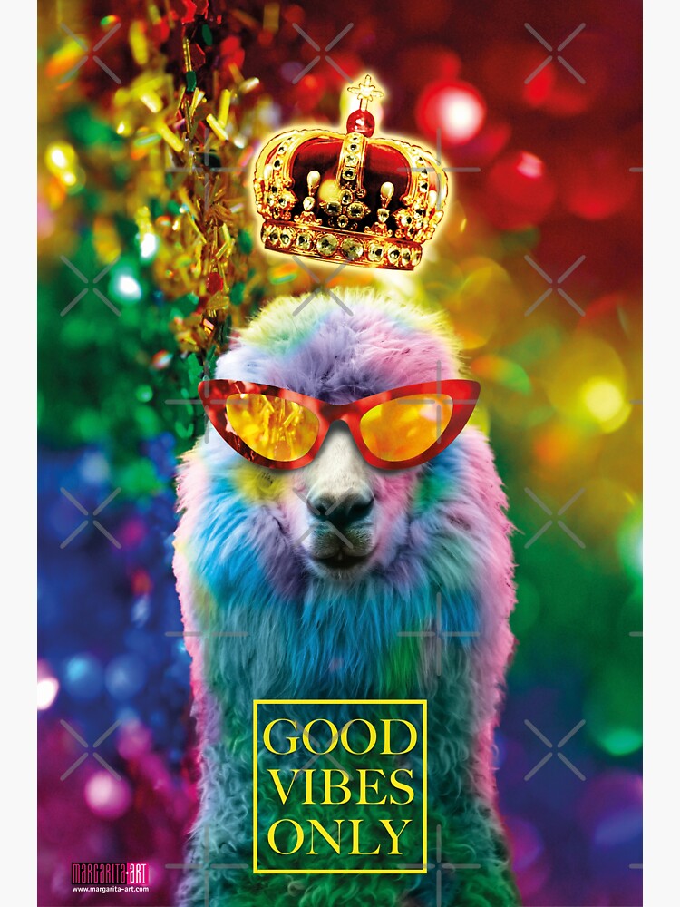 "Lama GOOD VIBES ONLY King Crown" Sticker by Margarita-Art | Redbubble