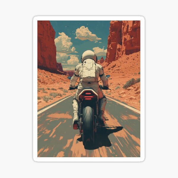 "Cosmic Drifter: Astronaut Biker in the Desert" Sticker for Sale by ...