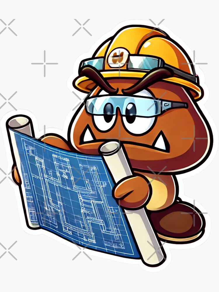 "Construction Character Holding Blueprint - Fun Cartoon Design" Sticker ...