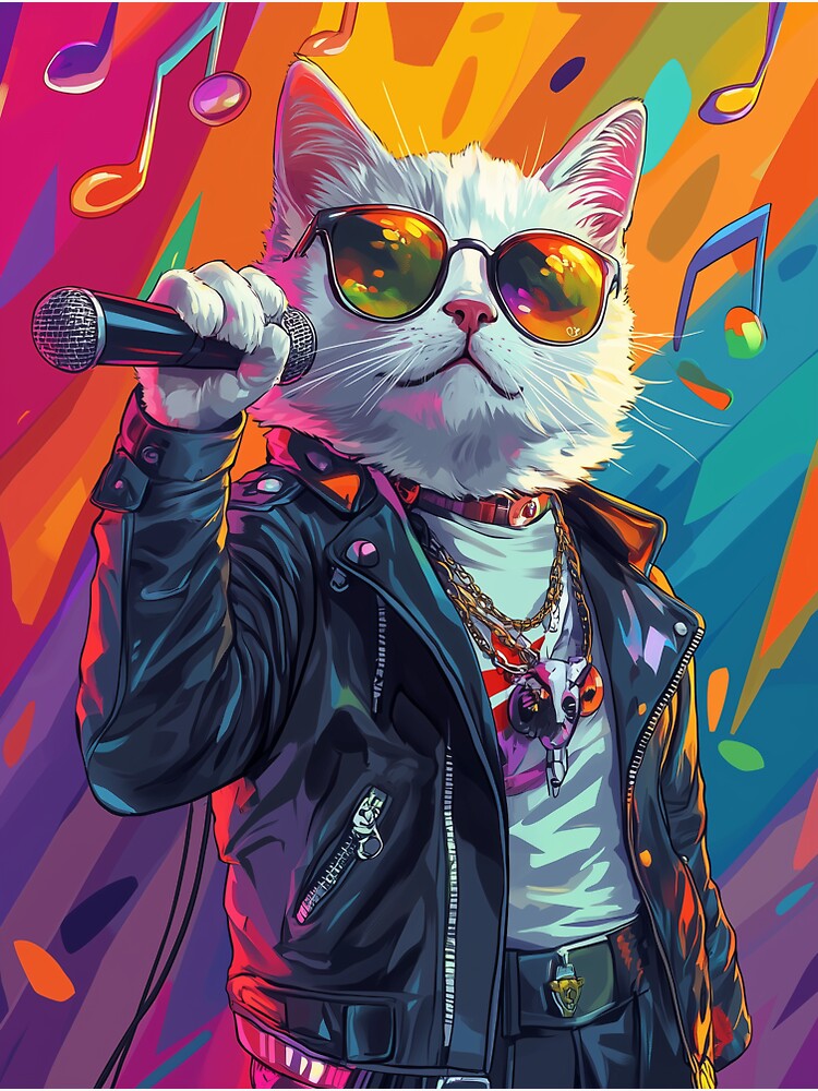 "Vibrant Hip-Hop Singer Cat Sticker" Sticker for Sale by AI-alchemist ...