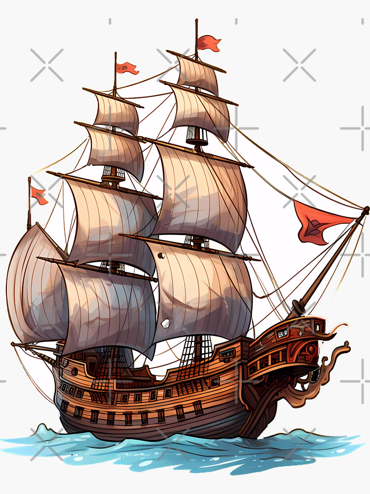 "Wooden Sailing Ship " Sticker for Sale by StardustStrokes | Redbubble