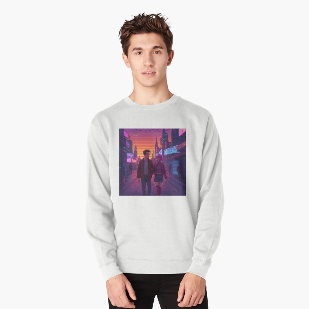 "Romantic Animated Couple in Synthwave Cyberpunk City Sunset" Sticker ...