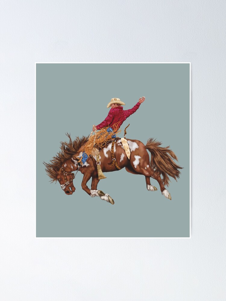 "Vintage Western Rodeo Art, Bronco Busting Cowboy" Poster for Sale by ...