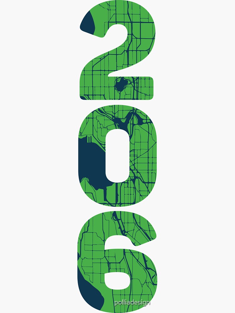 "Seattle WA City Map and 206 Area Code" Sticker by polliadesign | Redbubble