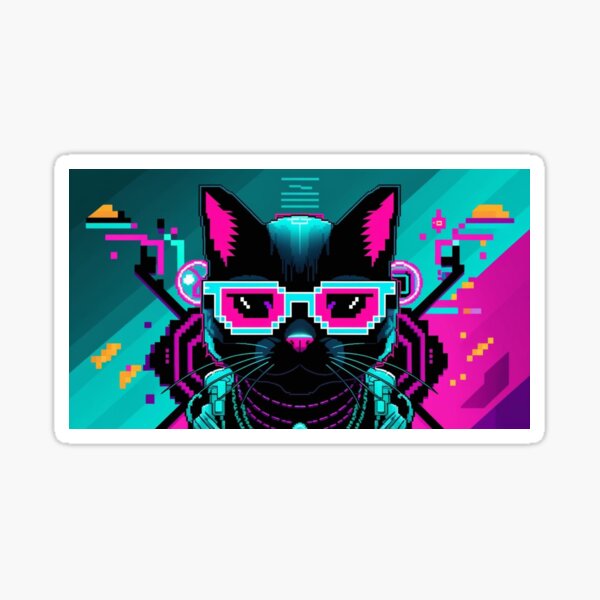 "Cyber Cat | Cyberpunk Pixel Art Style" Sticker by StormArte | Redbubble