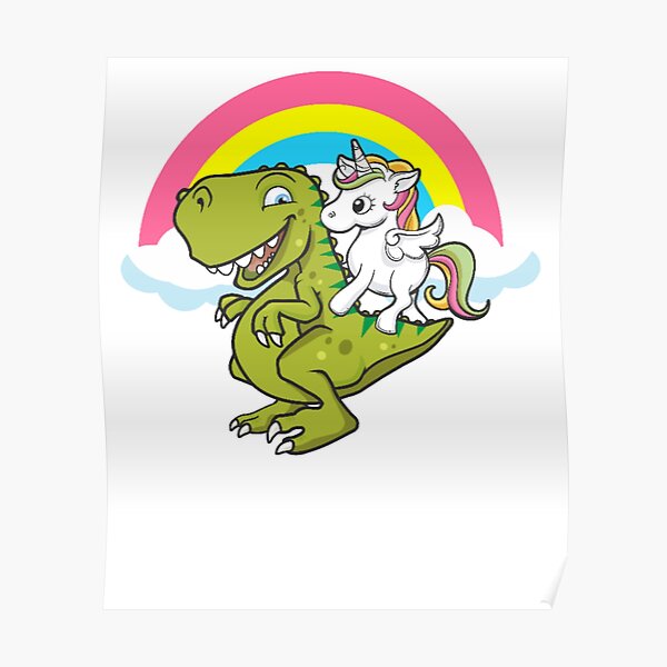 "Unicorn Riding Dinosaur" Poster for Sale by Amirimer | Redbubble