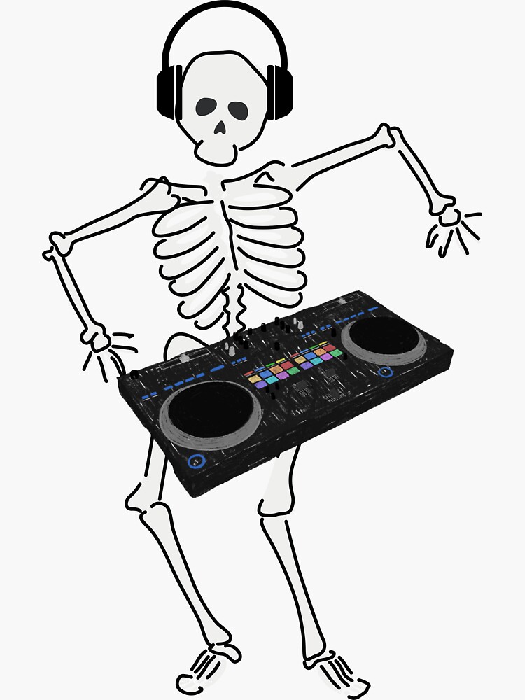 "Skeleton DJ Rave til the grave shirt " Sticker for Sale by dalesencier ...